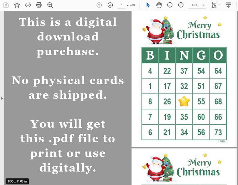 200 Christmas Bingo Cards Pdf Download 1 and 2 per Page - Etsy