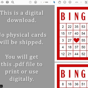 1000 Valentine's Day Bingo Cards Pdf Download, 1, 2, and 4 per Page ...