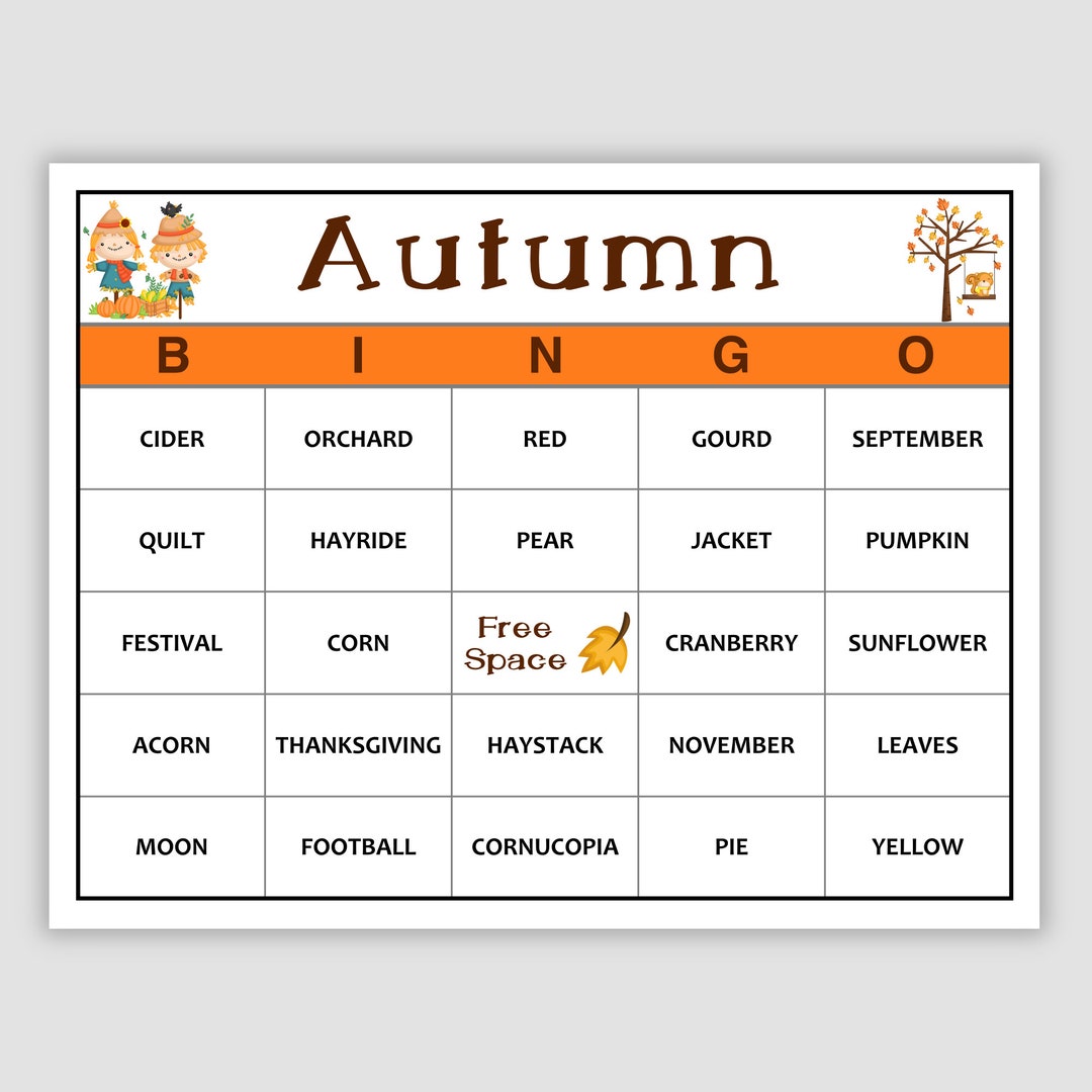100 Autumn Bingo Cards Pdf Download, 1 and 2 per Page, 50 Call, Instant ...
