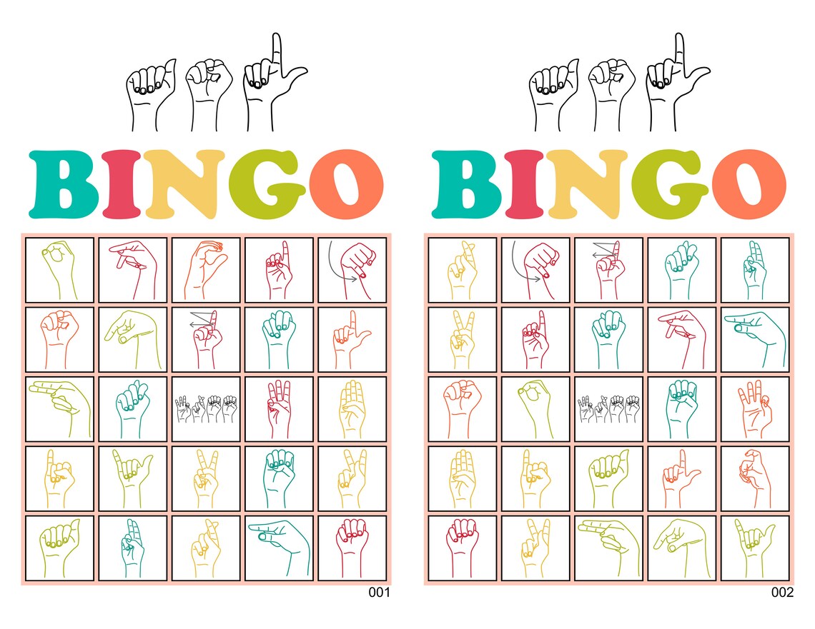 100 ASL Bingo Cards Prints 1 and 2 per Page Instant Pdf | Etsy