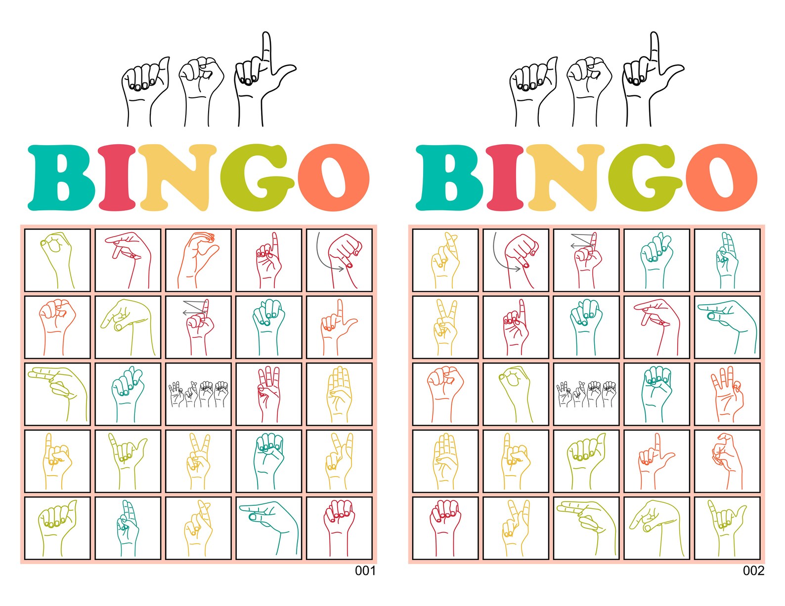 100 ASL Bingo Cards Prints 1 and 2 per Page Instant Pdf | Etsy