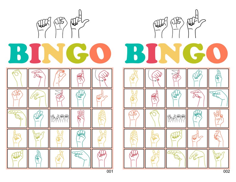 100 ASL Bingo Cards Prints 1 and 2 per Page Instant Pdf | Etsy