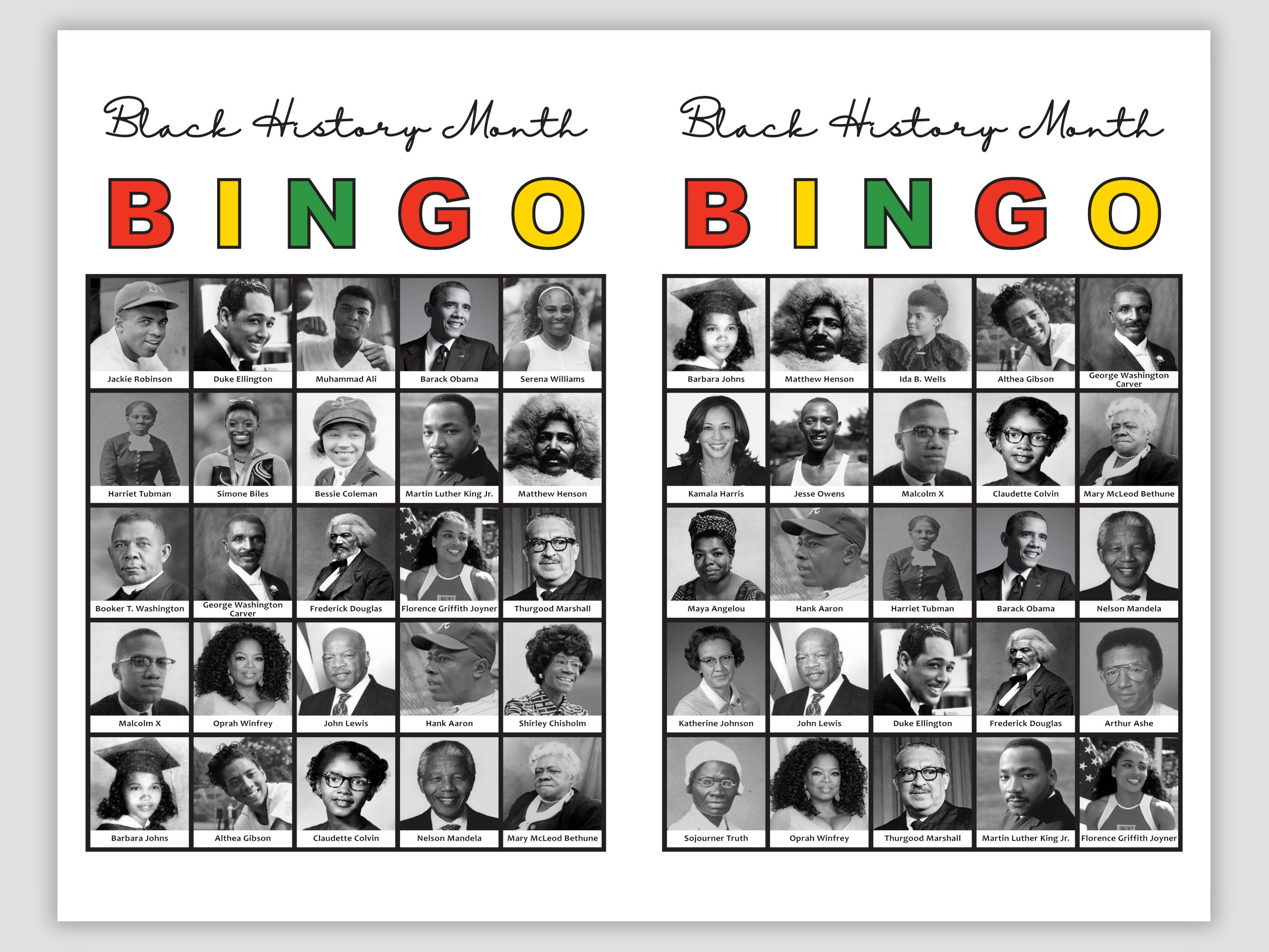 200 Black History Bingo Cards Pdf Download, 1 and 2 per Page, 36 Call ...