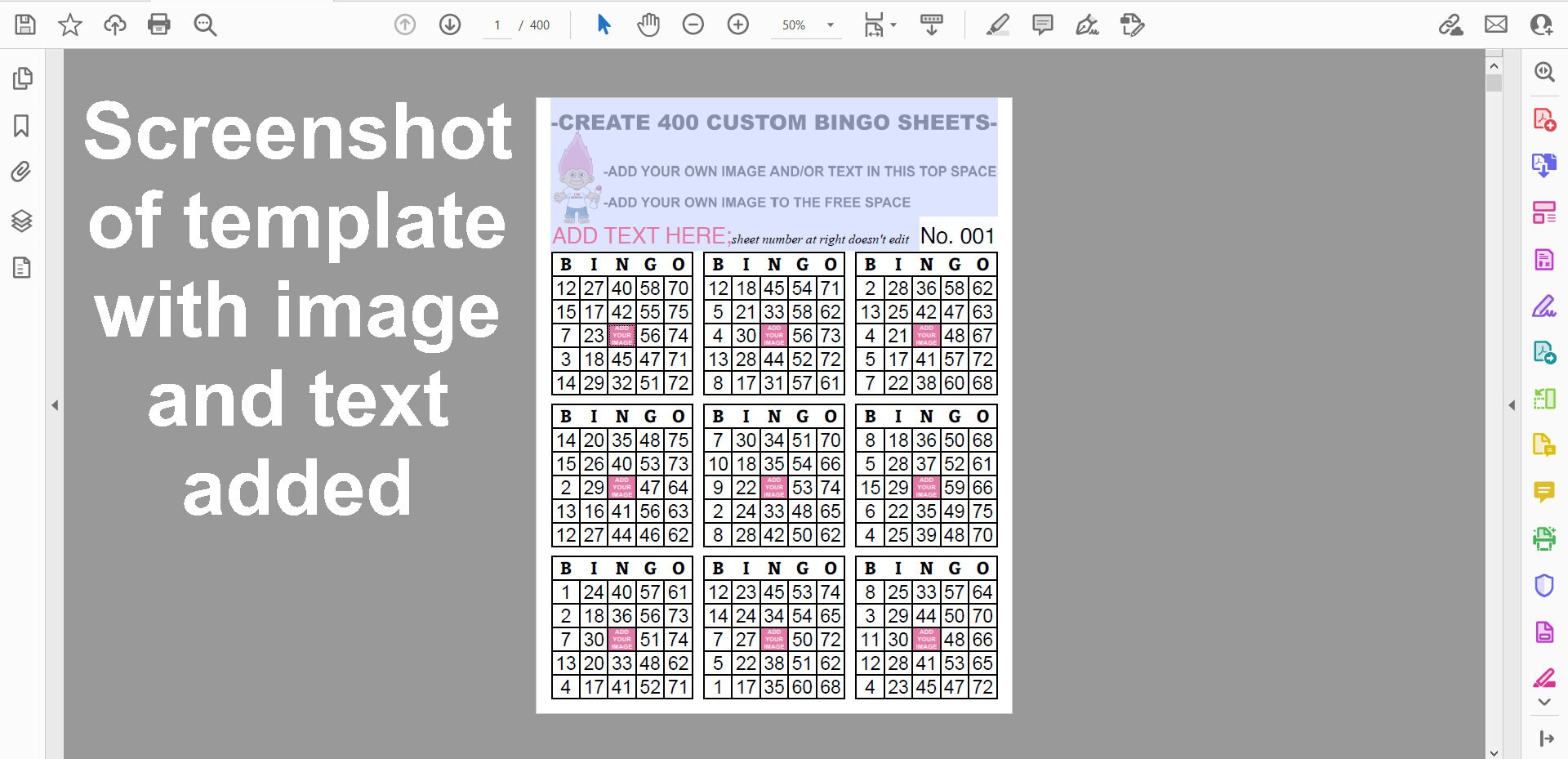 Editable Bingo Template, 3600 Cards; 400 Sheets With 9 Cards per Page ...