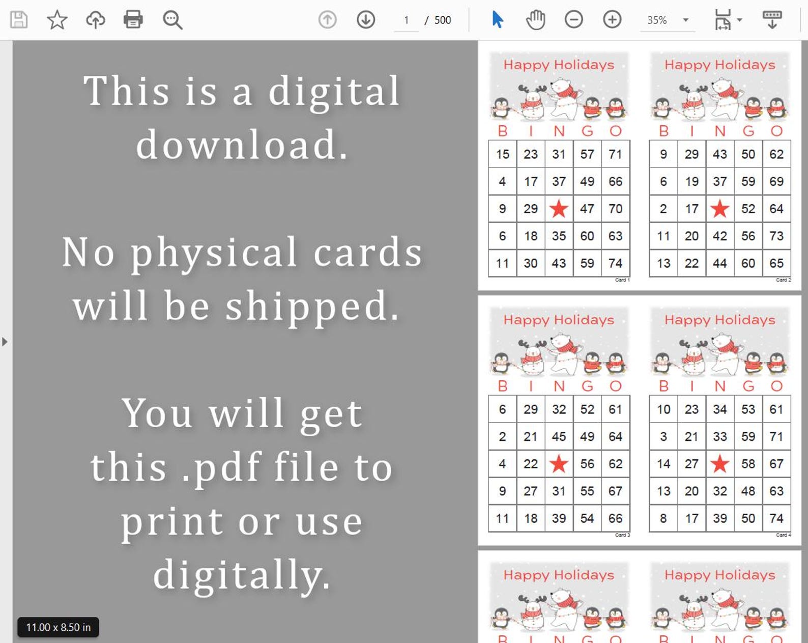 1000 Happy Holidays Bingo Cards Pdf Download, 1 and 2 per Page, Instant ...