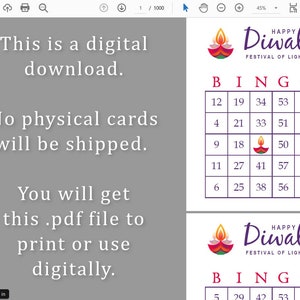 1000 Diwali Bingo Cards Pdf Download, 1 and 2 per Page, Instant ...