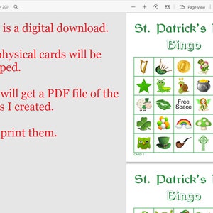 200 St. Patrick's Day Picture Bingo Cards, Prints 1 per Page, Instant ...