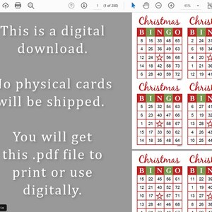 1000 Christmas Bingo Cards, 1, 2, and 4 per Page, Pdf Download, Instant ...