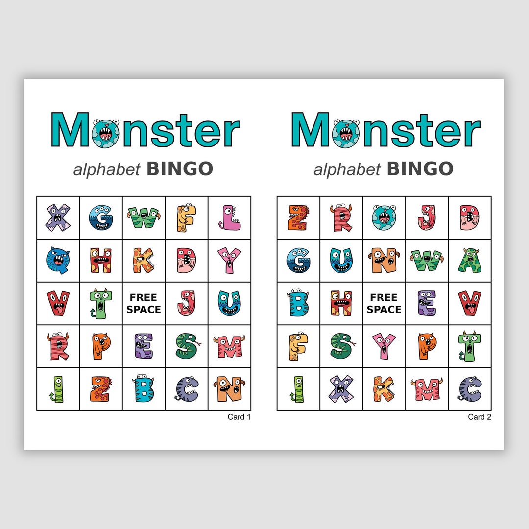 100 Monster Alphabet Bingo Cards Pdf Download, 2 per Page, Instant ...