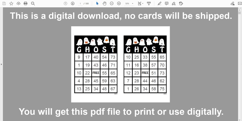 GHOST Bingo Cards 1000 Cards 1 2 and 4 per Page Instant - Etsy