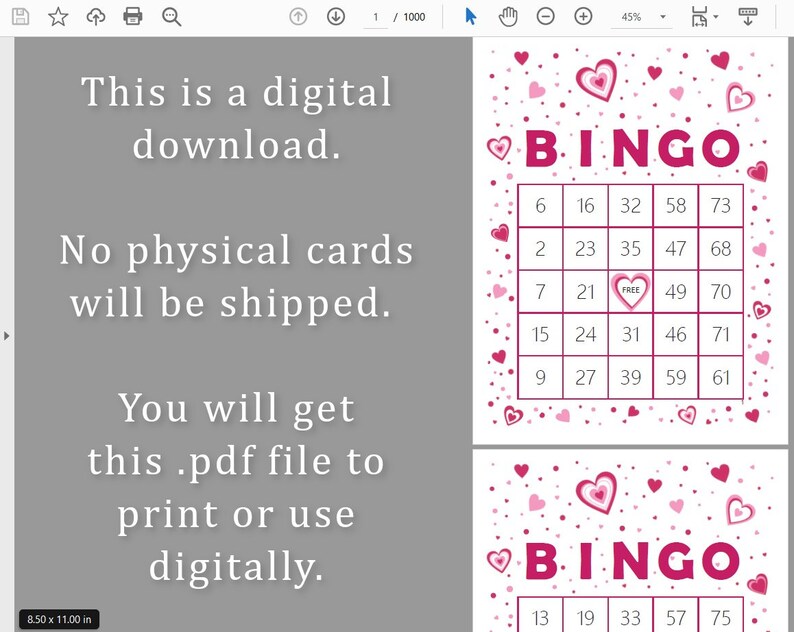 1000 Bingo Cards Pdf Download, 1 and 2 per Page, Instant Printable Fun ...