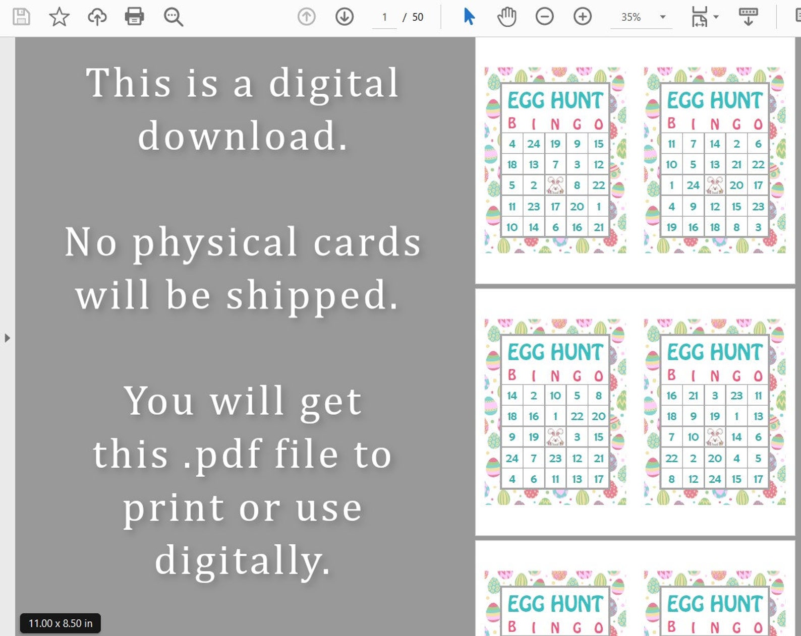 100 Egg Hunt Bingo Cards, 1, 2, and 4 per Page, Bingo or Scavenger Hunt ...