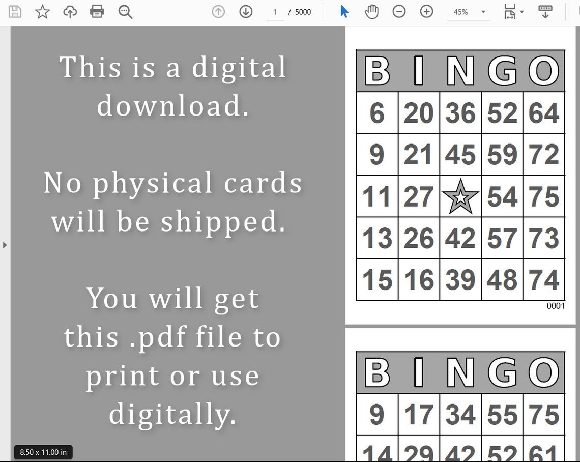 5000 Bingo Cards Pdf Download, 1, 2, and 4 per Page, Large Print ...