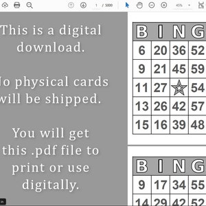 5000 Bingo Cards Pdf Download, 1, 2, and 4 per Page, Large Print ...