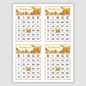 1000 Thanksgiving Bingo Cards, 1, 2, and 4 per Page, Pdf Download ...