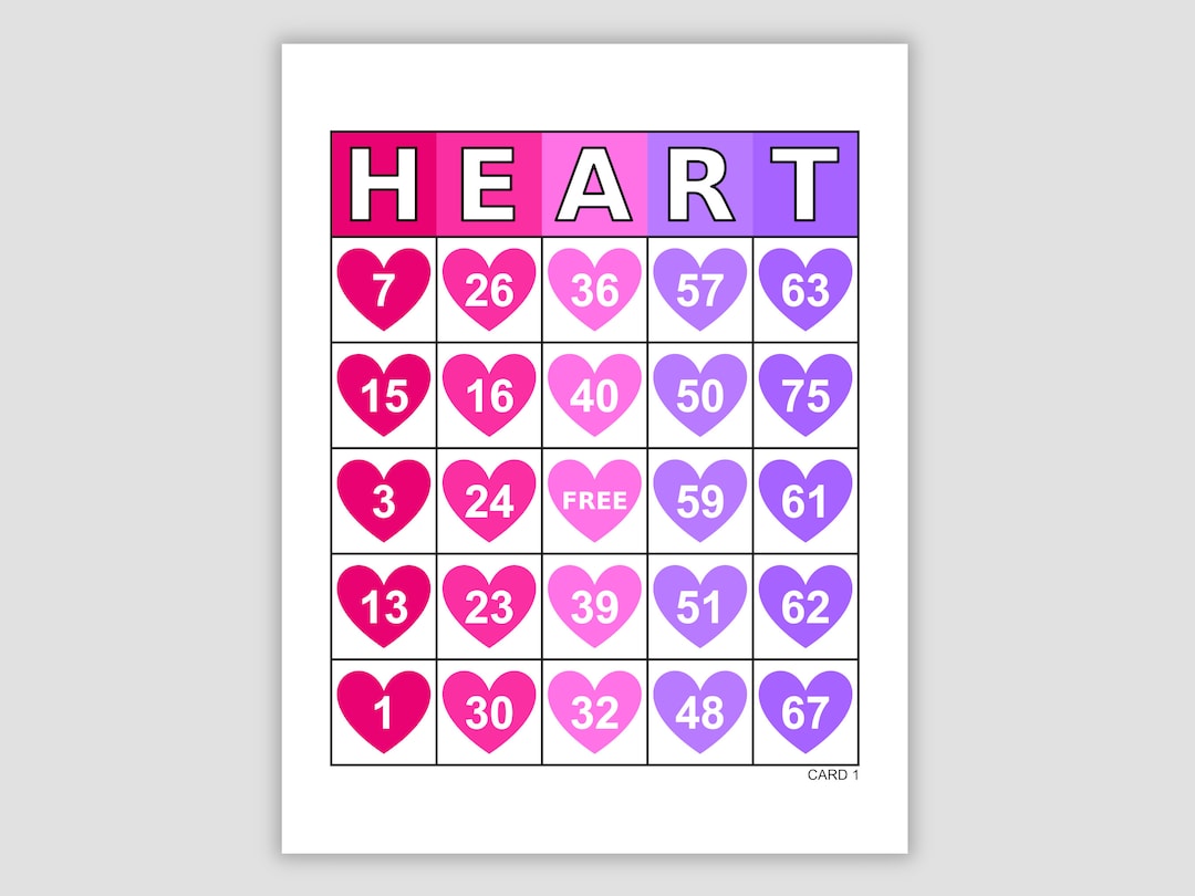 500 Heart Bingo Cards Pdf Download, 1, 2, and 4 per Page, Instant ...
