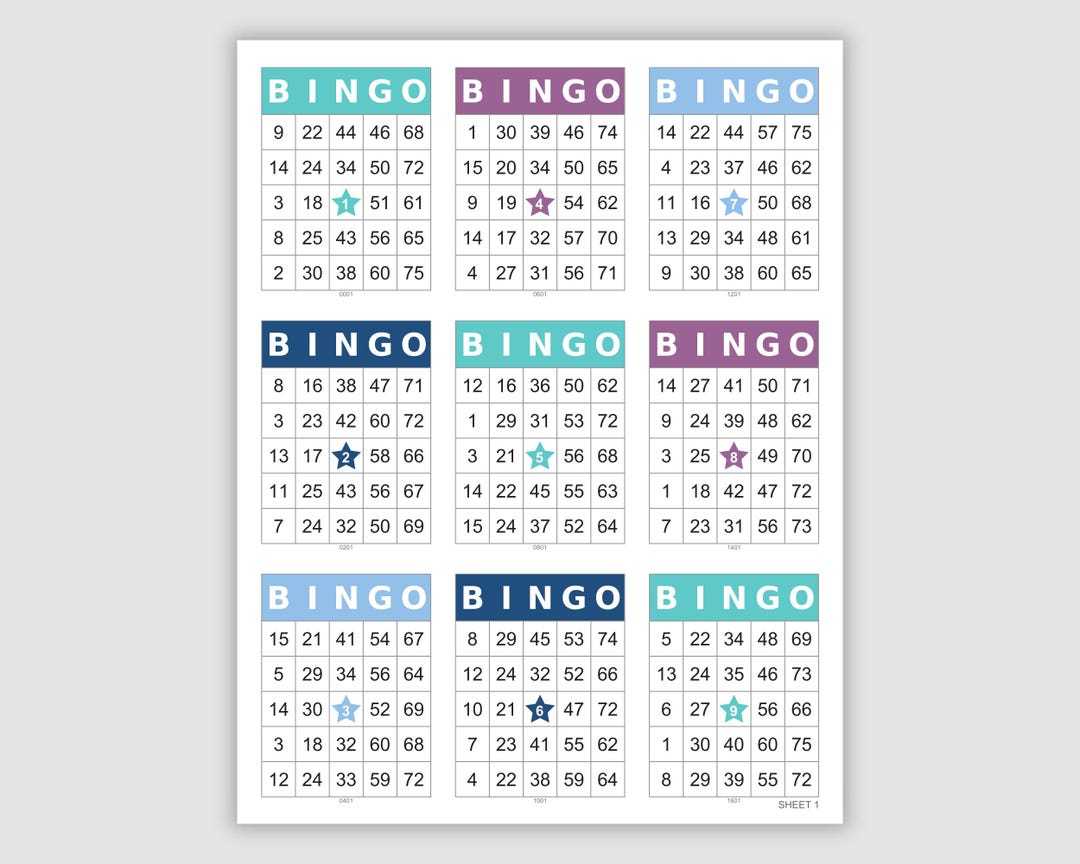 1800 Bingo Cards 9 per Page Game Numbered Pdf Download, Both Horizontal ...