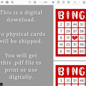1000 Valentine's Day Bingo Cards Pdf Download, 1, 2, and 4 per Page ...