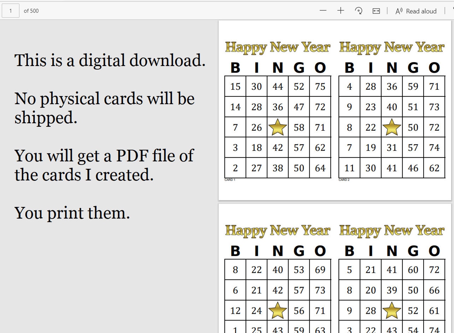 1000 Happy New Year Bingo Cards Pdf Download Prints 2 per - Etsy