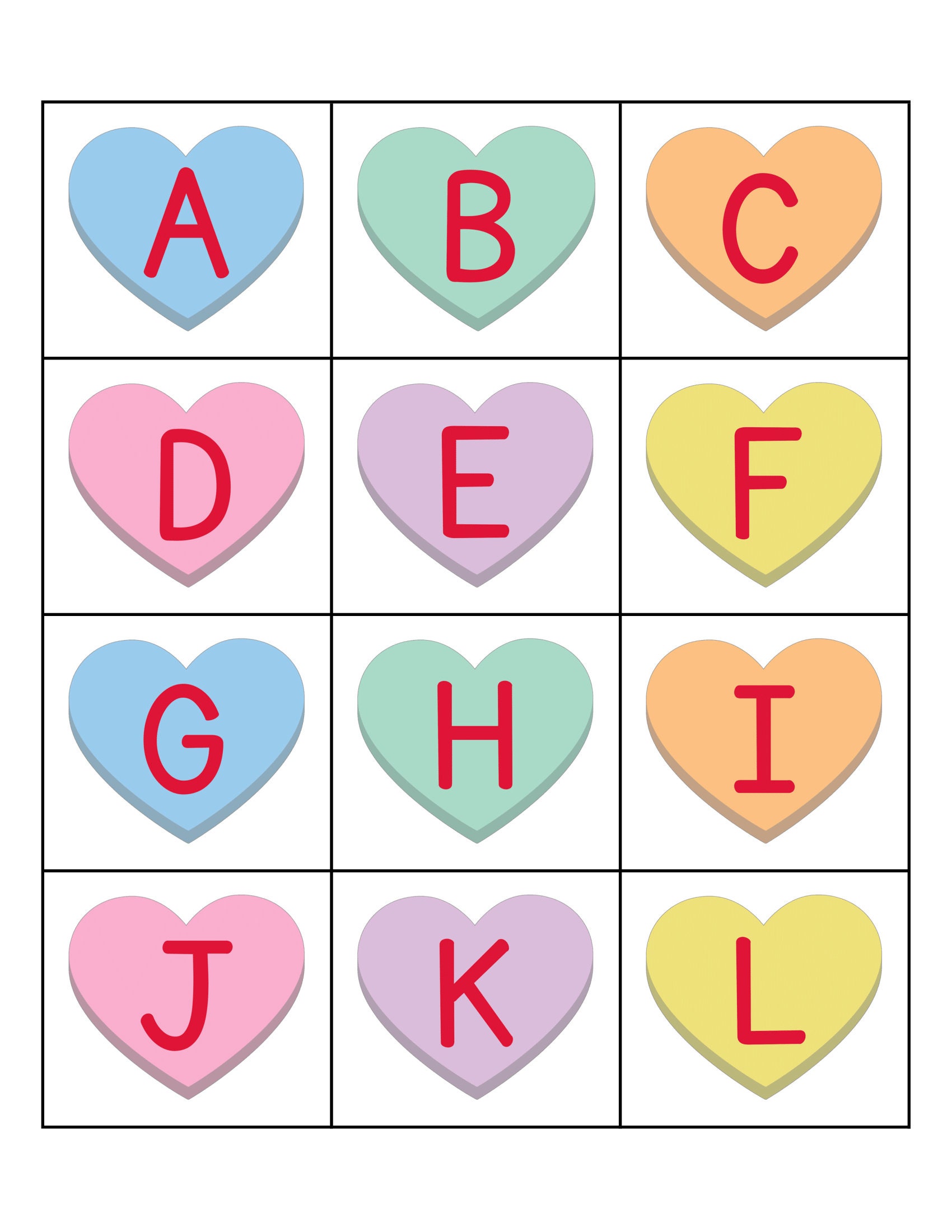 100 Valentines Day Alphabet Bingo Pdf Download 1 per Page - Etsy