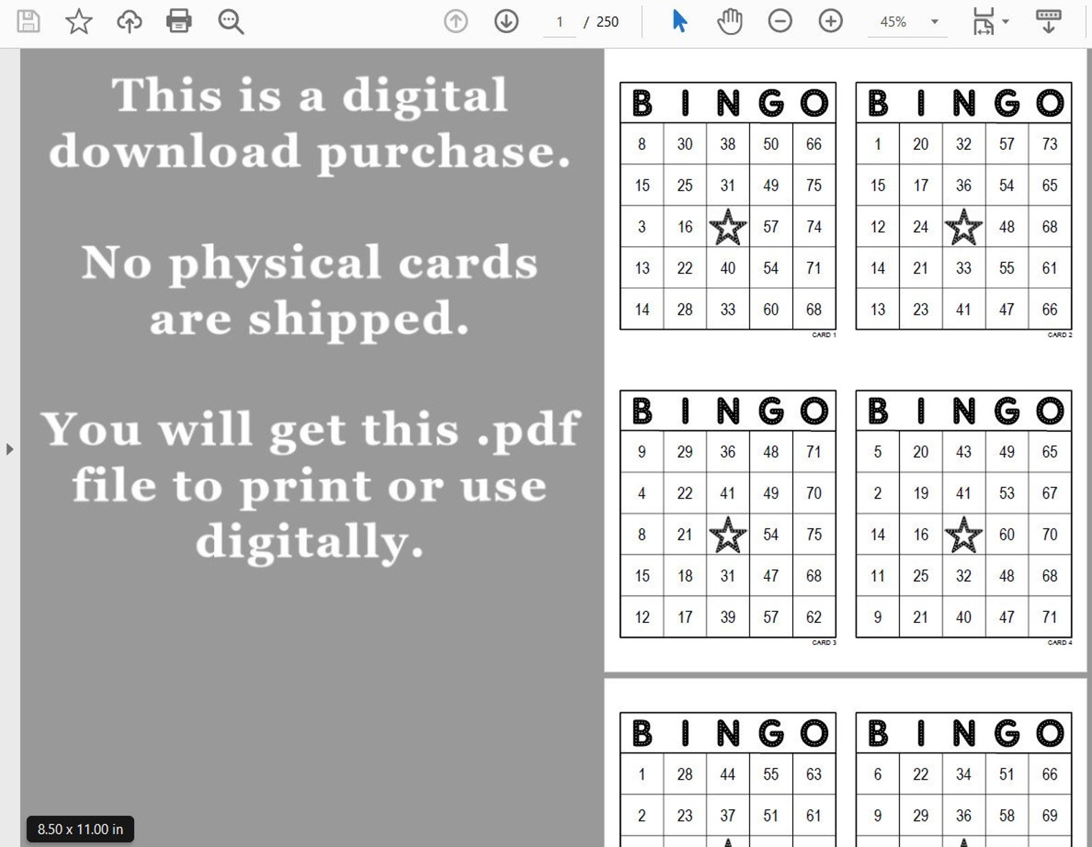 1000 Bingo Cards Pdf Download, 4 per Page, Instant Printable Fun Party ...