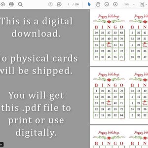 500 Happy Holidays Bingo Cards Pdf Download, 1, 2, and 4 per Page ...