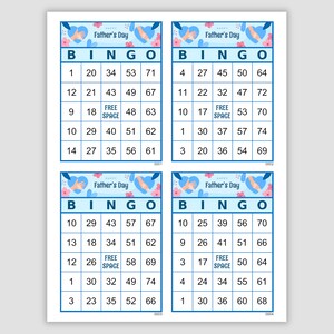1000 Father's Day Bingo Cards Pdf Download, 1, 2, and 4 per Page, Blue ...