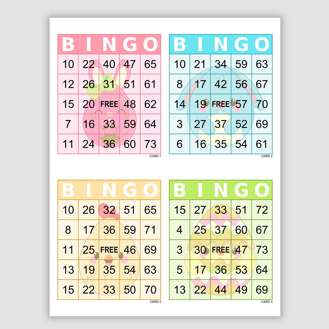 100 Easter Bingo Cards Pdf Download, 1, 2, and 4 per Page, Instant ...