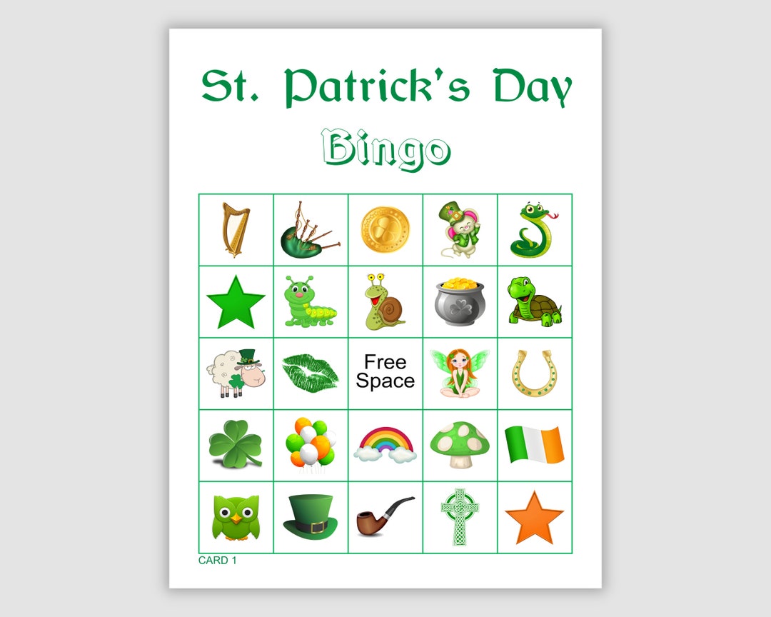 100 St. Patrick's Day Picture Bingo Cards, 1 per Page, Instant ...