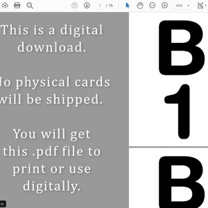 Large Print Bingo Calling Cards, Jumbo Easy Read Printable Cards for ...