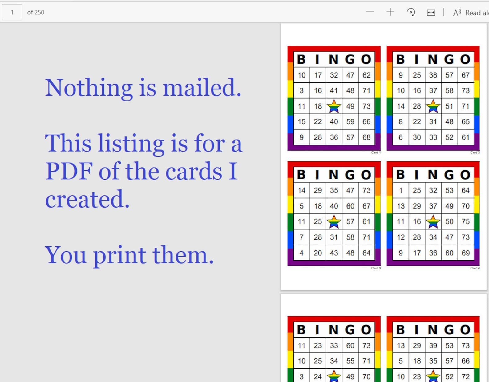 1000 Rainbow Bingo Cards Pdf Download 1 2 4 and 6 per - Etsy