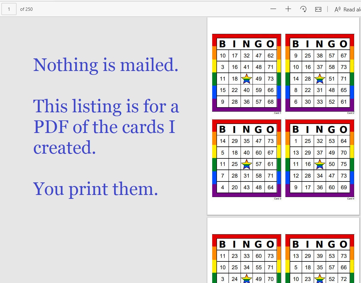 1000 Rainbow Bingo Cards Pdf Download, 1, 2, 4, and 6 per Page, Instant ...