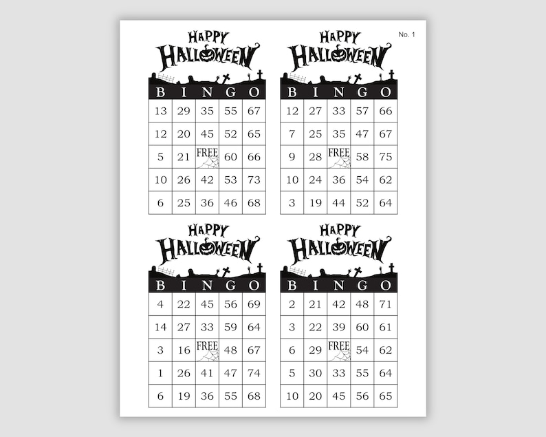 1000 Halloween Bingo Cards Pdf Download, 4 per Page, Instant Printable ...
