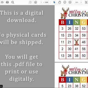 1000 Christmas Bingo Cards, 1, 2, and 4 per Page, Reindeer Fun ...