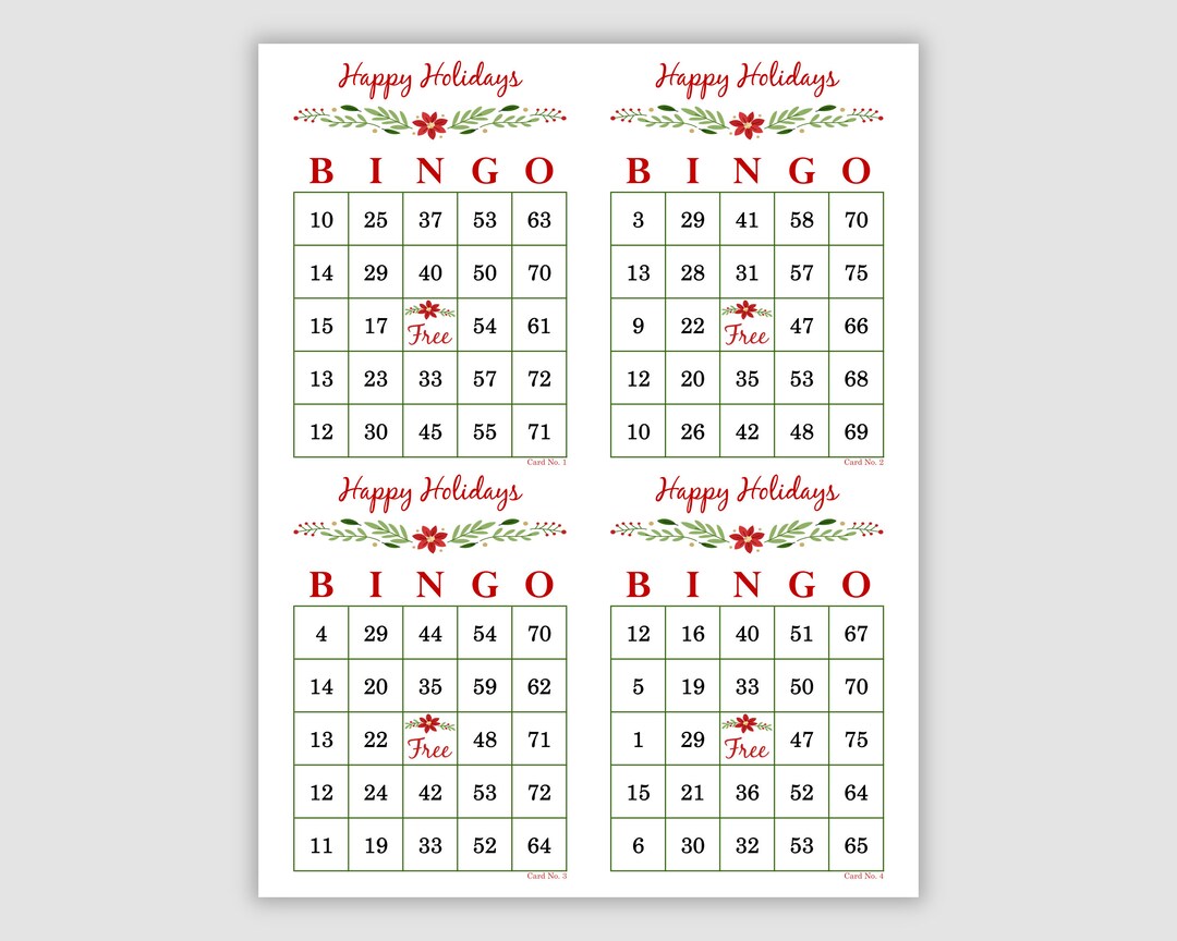 1000 Happy Holidays Bingo Cards Pdf Download, 4 per Page, Instant ...
