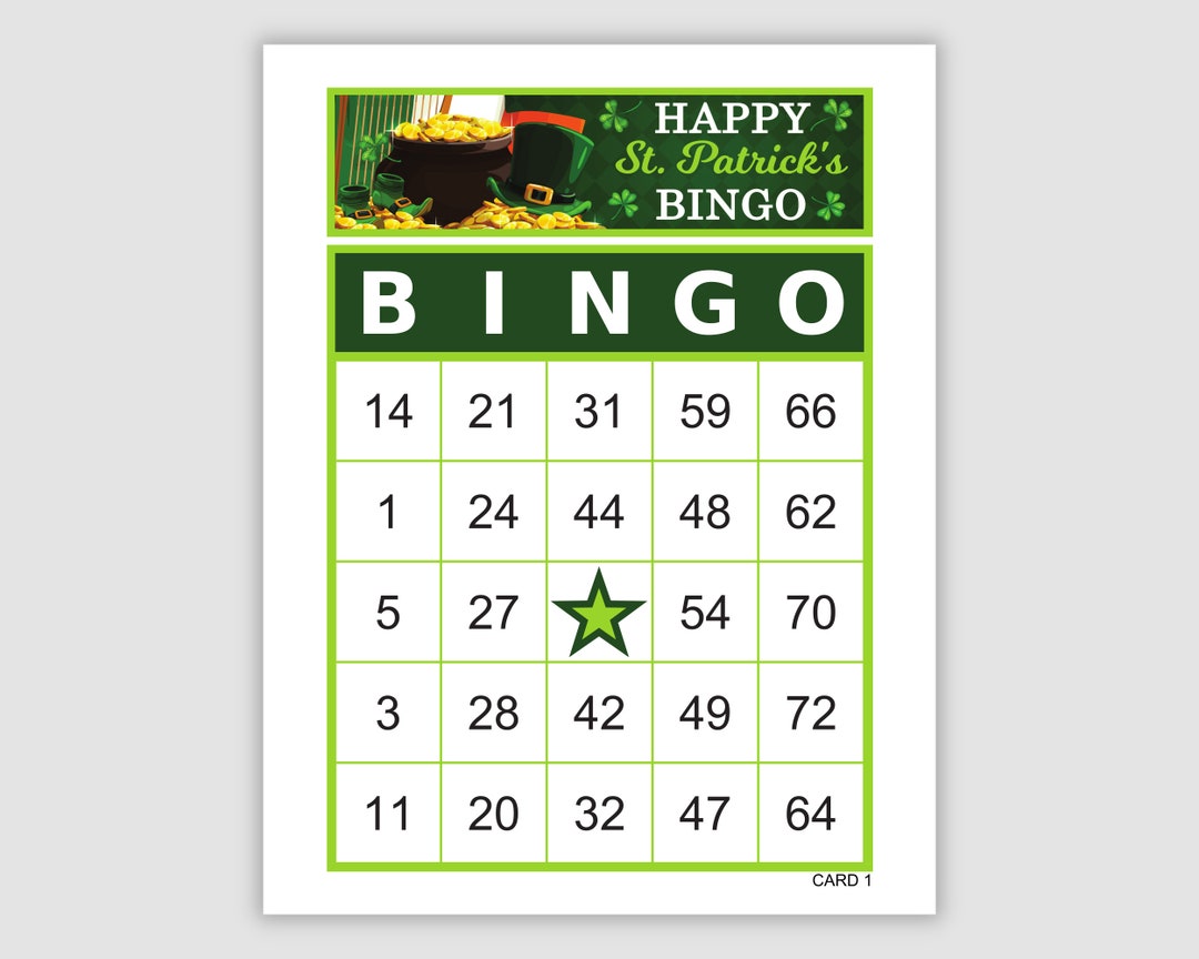 100 St. Patrick's Day Bingo Cards, 1 per Page, Instant Printable Pdf ...