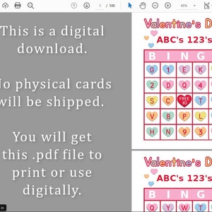 100 Valentine’s Day Abc's & 123's Bingo Cards Pdf Download, 1 and 2 per ...