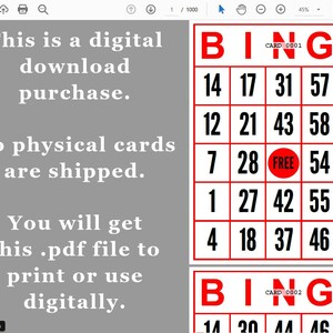 1000 Jumbo Bingo Cards Pdf Download, 1 per Page, Instant Printable Fun ...