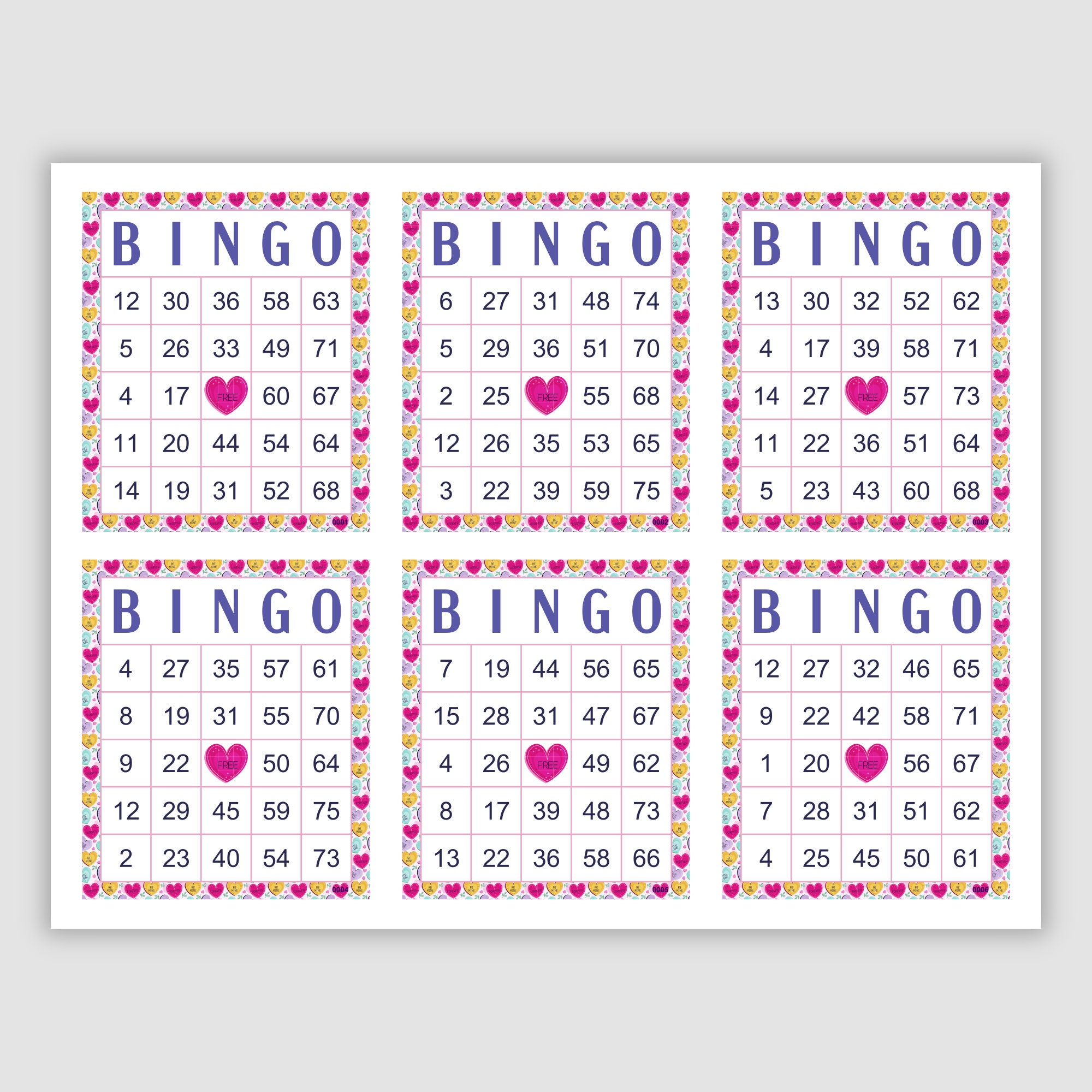 2400 Valentine's Day Bingo Cards Pdf Download, 1, 2, and 4 per Page ...