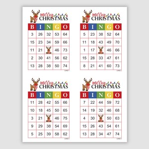 1000 Christmas Bingo Cards, 1, 2, and 4 per Page, Reindeer Fun ...