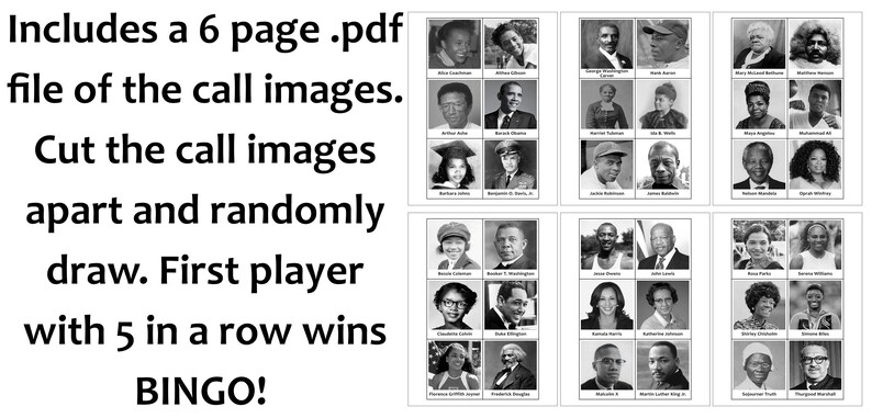 200 Black History Bingo Cards Pdf Download, 1 and 2 per Page, 36 Call ...