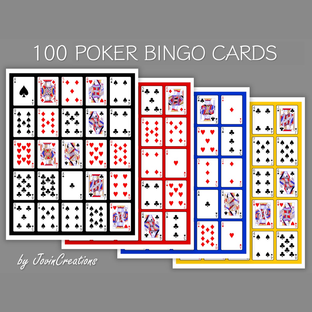100 Poker Bingo Cards Set 3, 4 Colors, Pdf Download, Instant Printable ...