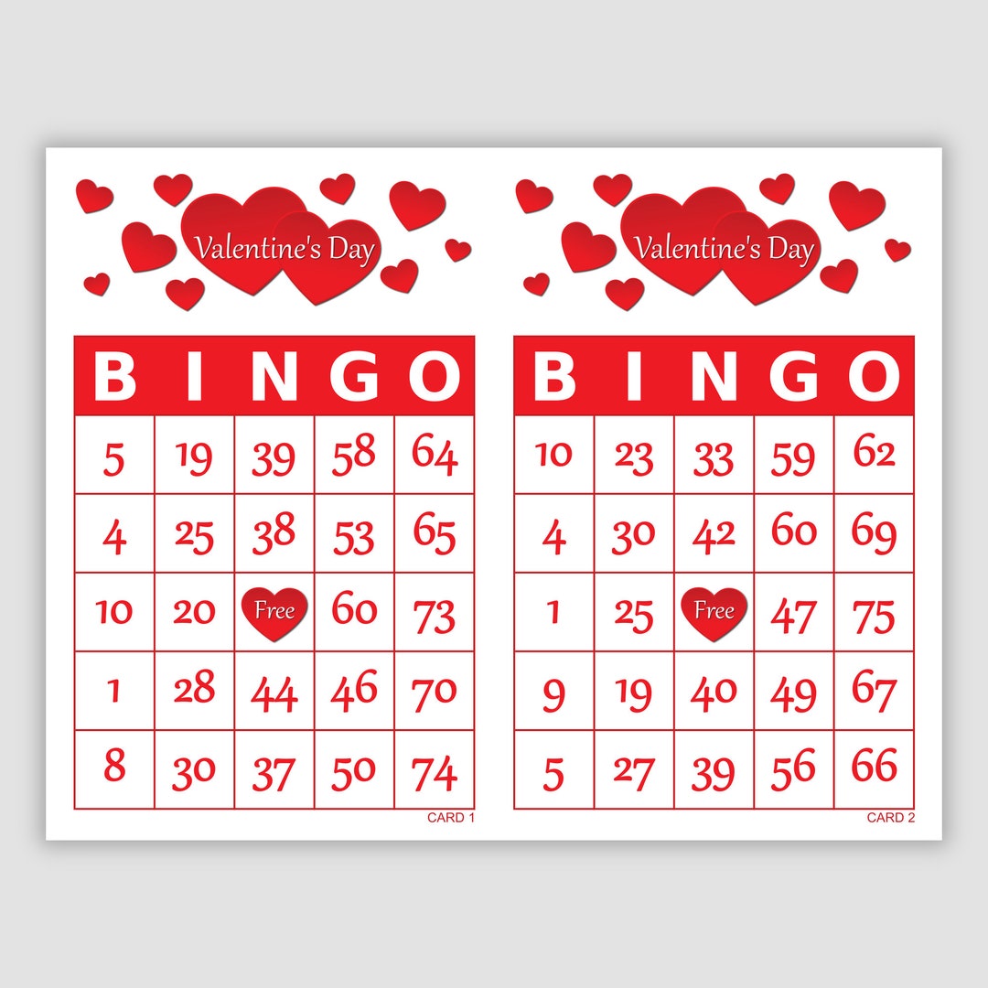 500 Valentine’s Day Bingo Cards Pdf Download, 1, 2, and 4 per Page ...