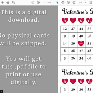 500 Valentine’s Day Bingo Cards Pdf Download, 1, 2, and 4 per Page ...