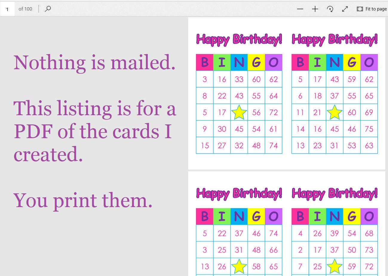 200 Birthday Bingo Cards Pdf Download, 2 per Page, 75 Call, Instant ...