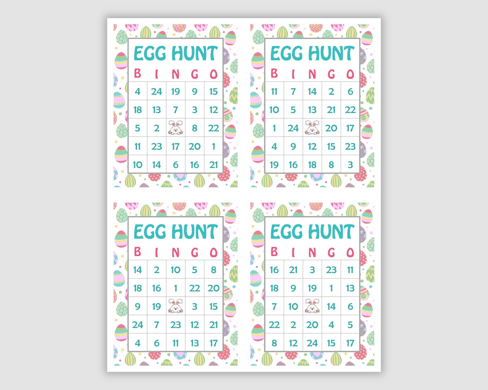 100 Egg Hunt Bingo Cards, 1, 2, and 4 per Page, Bingo or Scavenger Hunt ...