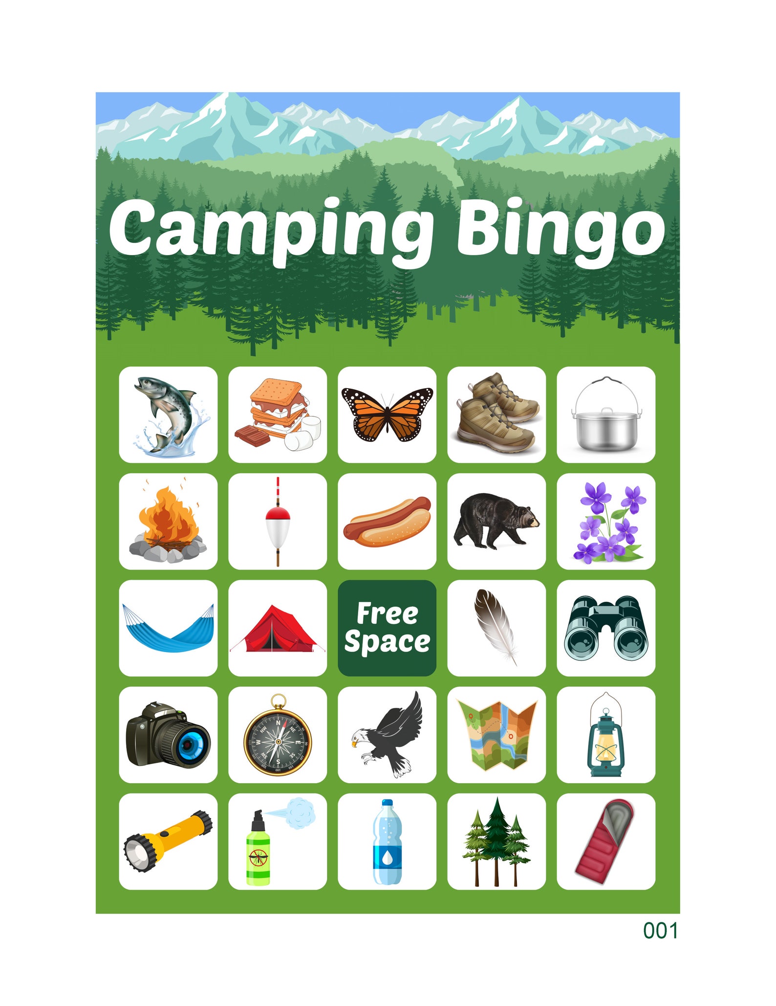 Camping Bingo Cards 200 cards prints 1 and 2 per page | Etsy