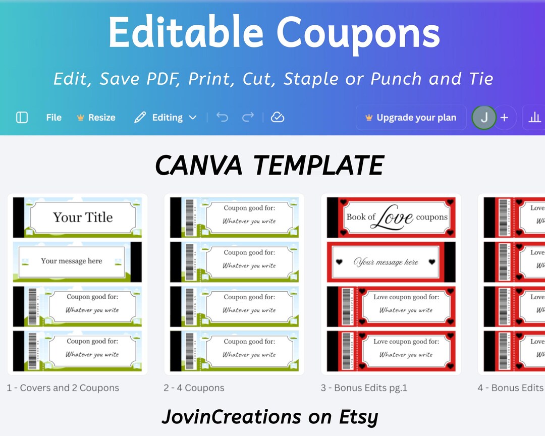 Coupon Book Canva Template, Easily Create Custom Printable Coupon Books ...