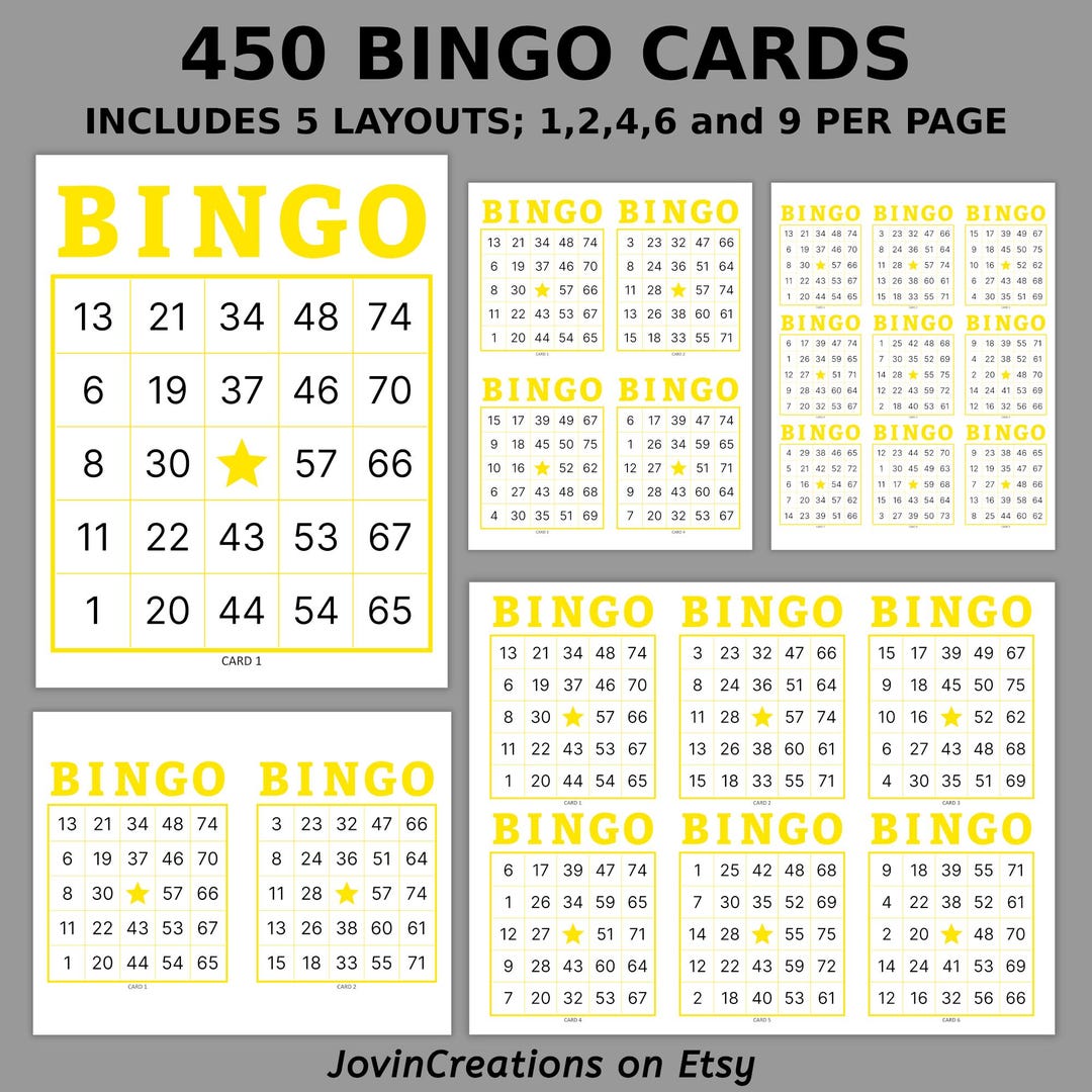 Printable Bingo Cards Pdf Download, 450 Cards to Print 1, 2, 4, 6 or 9 ...