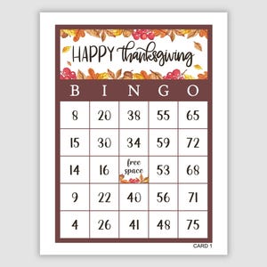 1000 Thanksgiving Bingo Cards, 1, 2, and 4 per Page, Printable ...